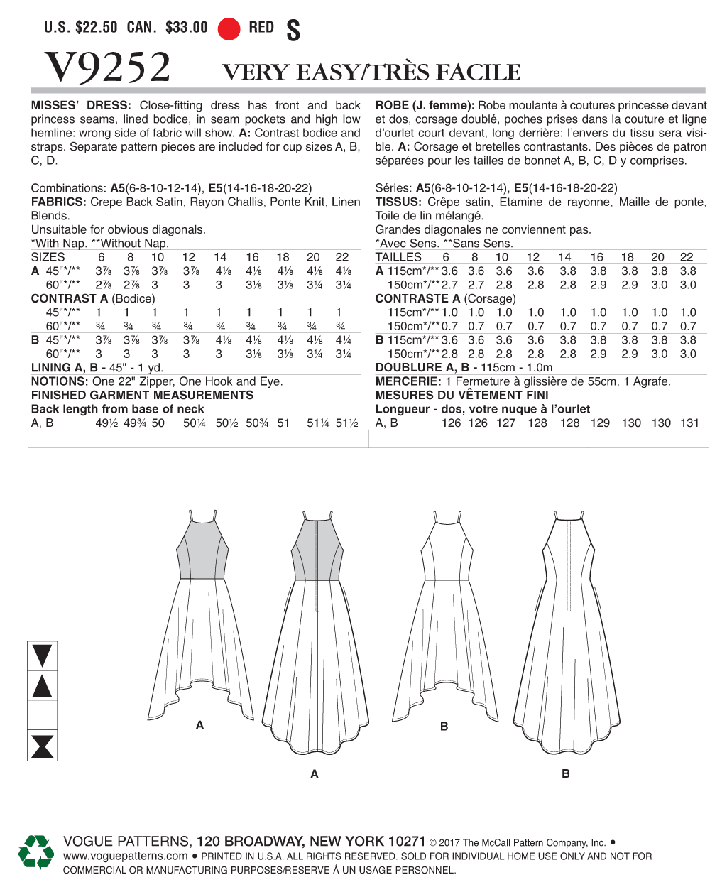 Vogue 9252 - Kjole. - Sømsenteret AS